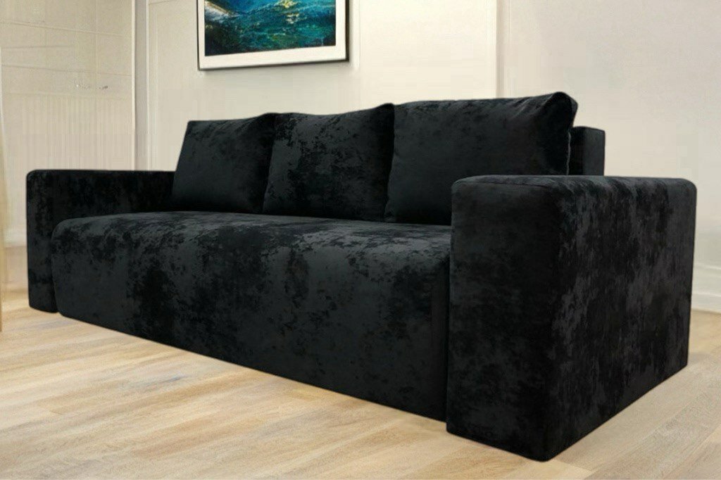 Диван-кровать "лаунж" черный антивандальный велюр OWN, механизм-Еврокнижка