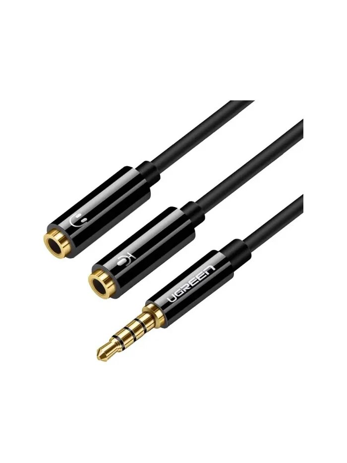Переходник для гарнитуры UGREEN AV141, разъем 3,5 мм, длина 20 см, чёрный