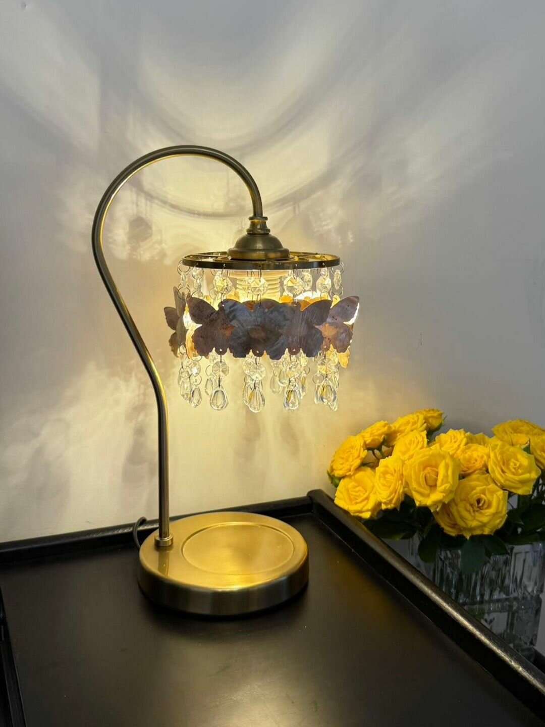 Настольная лампа с золотой раковиной и бабочкой, 3 цветовых температуры, E27, 9 Вт, 38 см, французский ретро-стиль