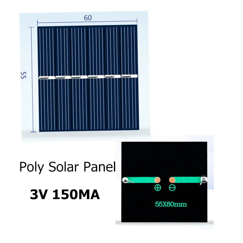 Солнечная панель поликристаллическая 3V 150mA 60x55mm