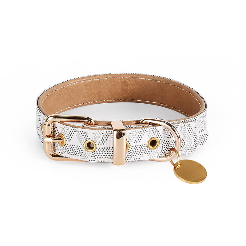 Ошейник Loudik, для собак, кожаный, с надписью, белый