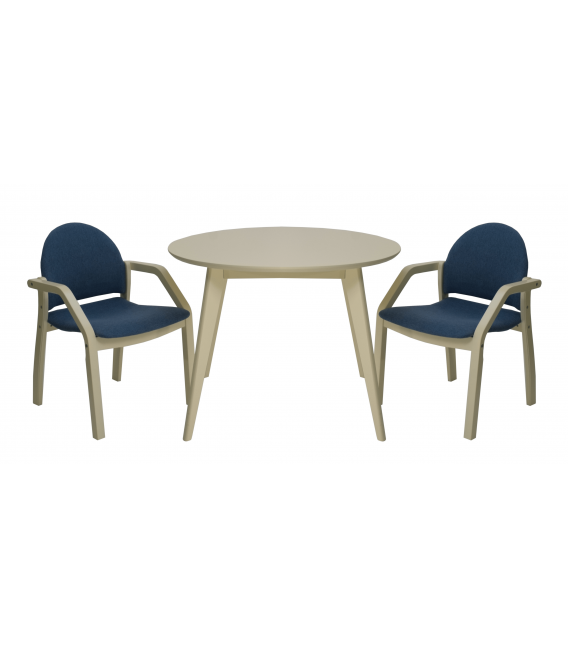 Стол Сканди К 90 слоновая кость со стульями Джуно слоновая кость рогожка синий