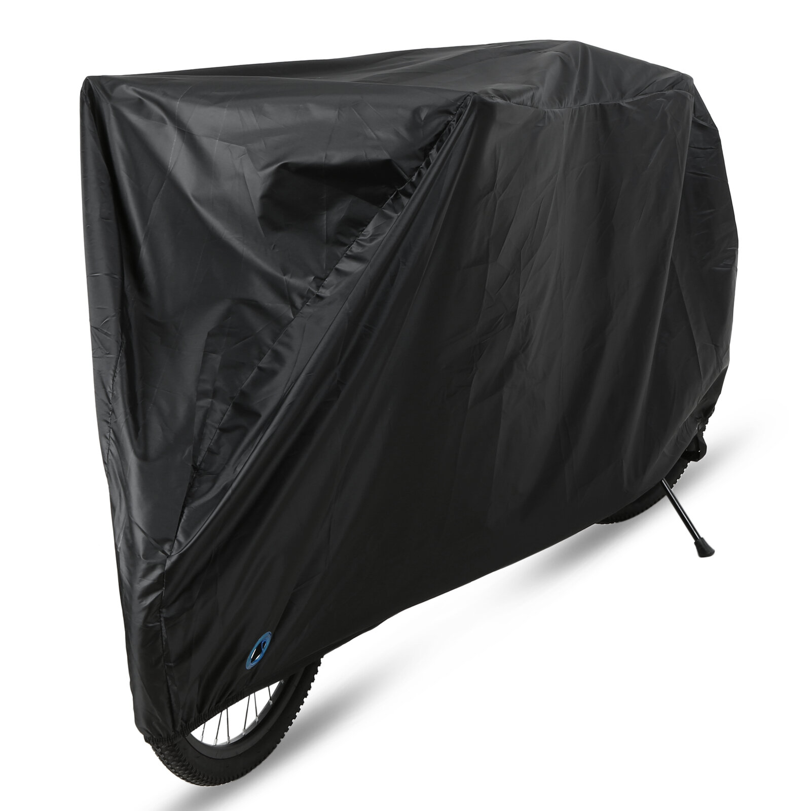 Чехол для велосипеда на улице водонепроницаемый для дождя и солнца с дыркой для замка для горных и дорожных велосипедов, материал 190T полиэстер с серебристым покрытием, цвет Черный/Черный&Серебристый (доступно), размер S/ M/ L/ XL (доступно), в комплект