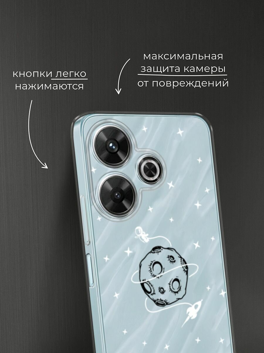Чехол на Xiaomi Redmi Note 13R/Redmi 13/Poco M6 4G/M6 Plus с принтом "Полет вокруг луны", прозрачный — фото 1