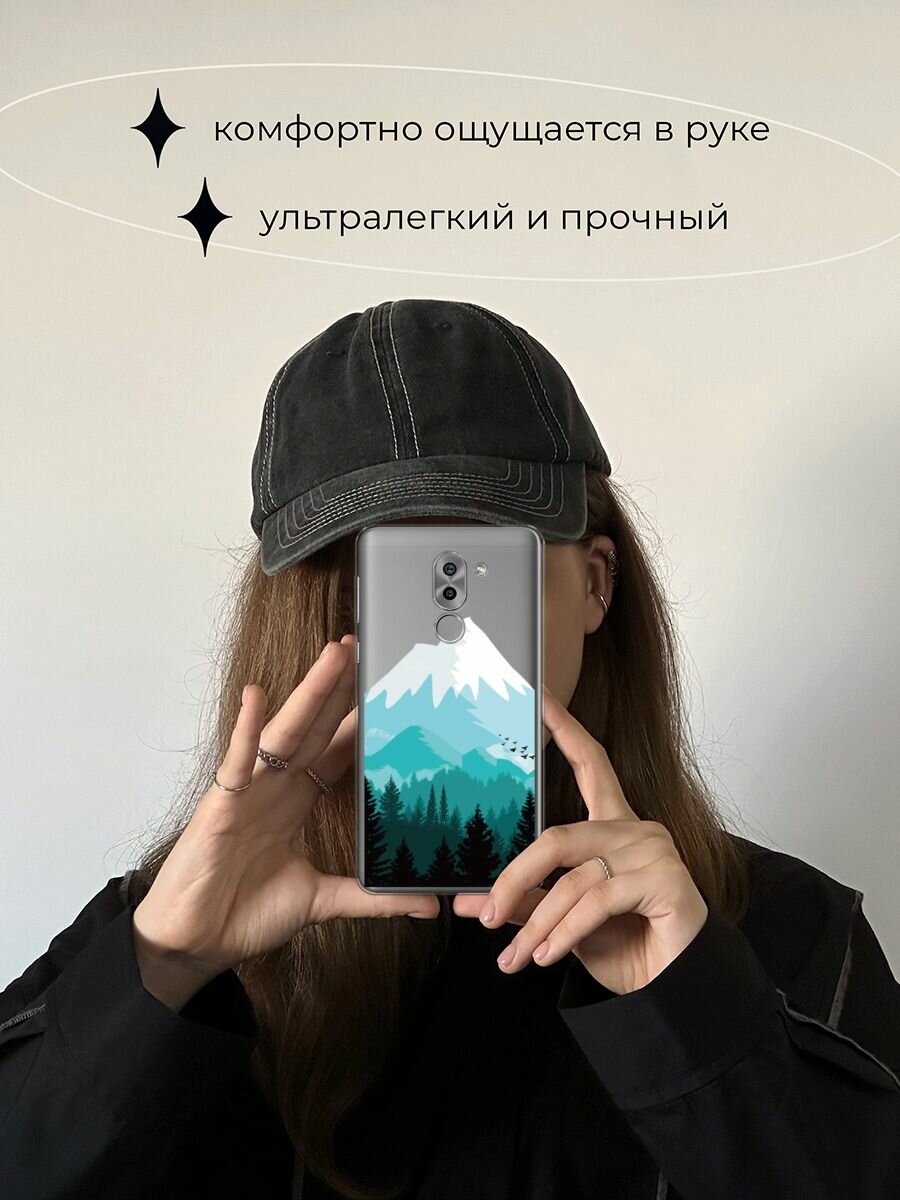 Чехол на Honor 6X / Хонор 6Х с принтом "Синяя снежная гора", прозрачный — фото 1