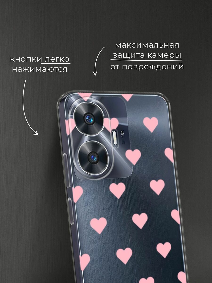 Чехол на Realme C55 / Реалми C55 с принтом "Паттерн нежные сердечки 2", прозрачный — фото 1