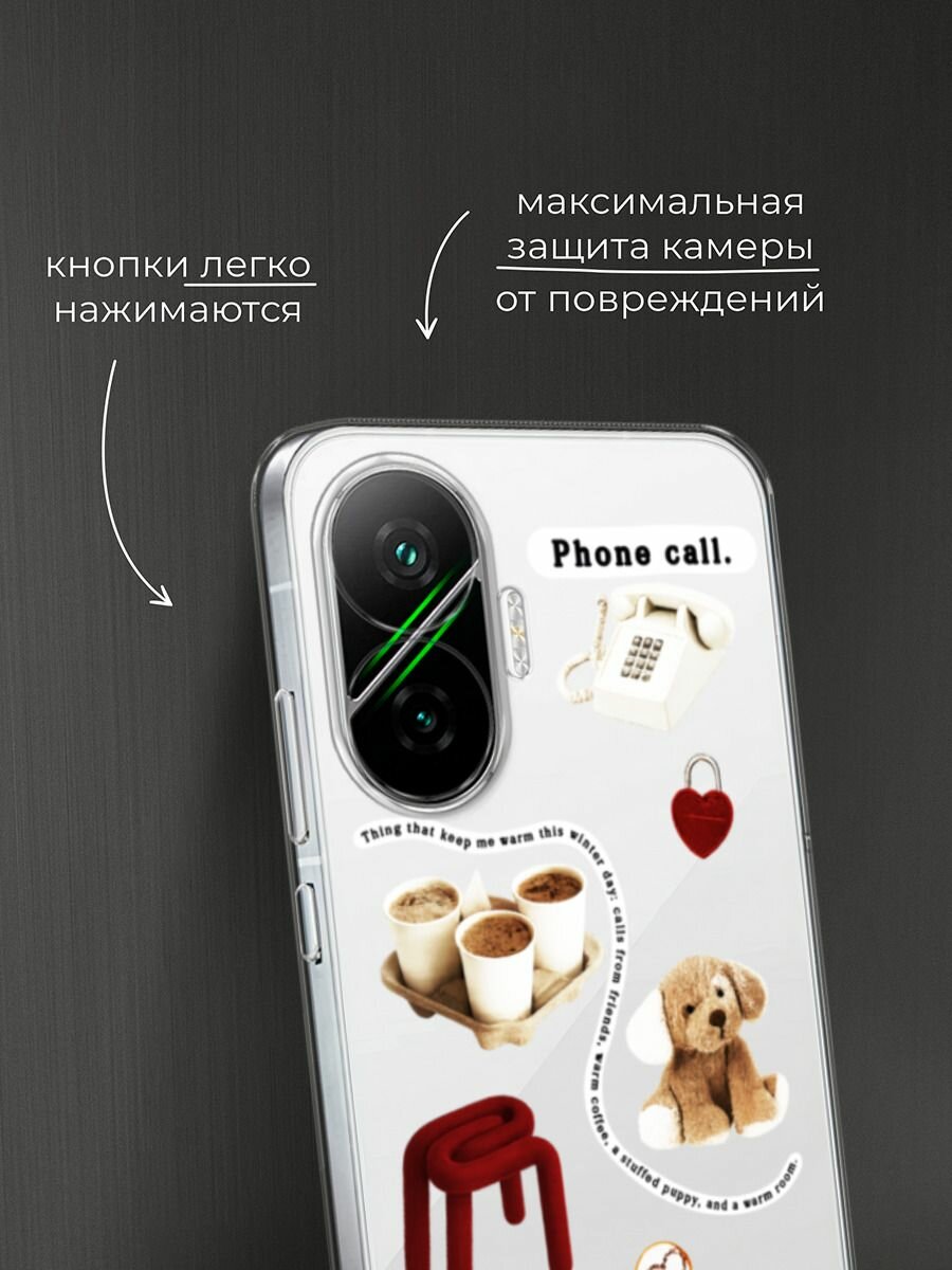 Чехол на Poco F7 / Поко F7 с принтом "Phone call", прозрачный — фото 1