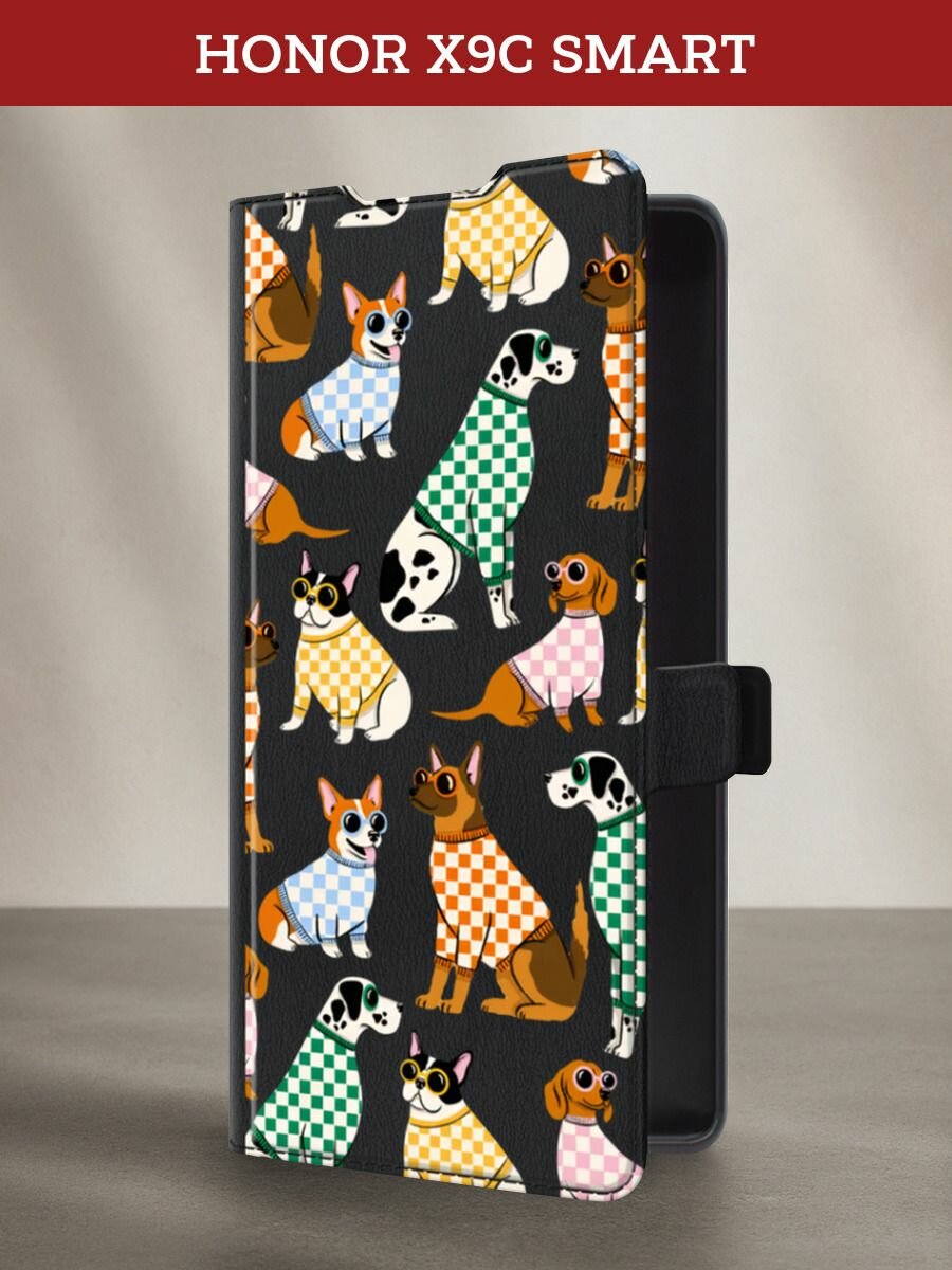 Чехол-книжка на Honor X9C Smart / Хонор Х9С Смарт с рисунком "Крутые песели"