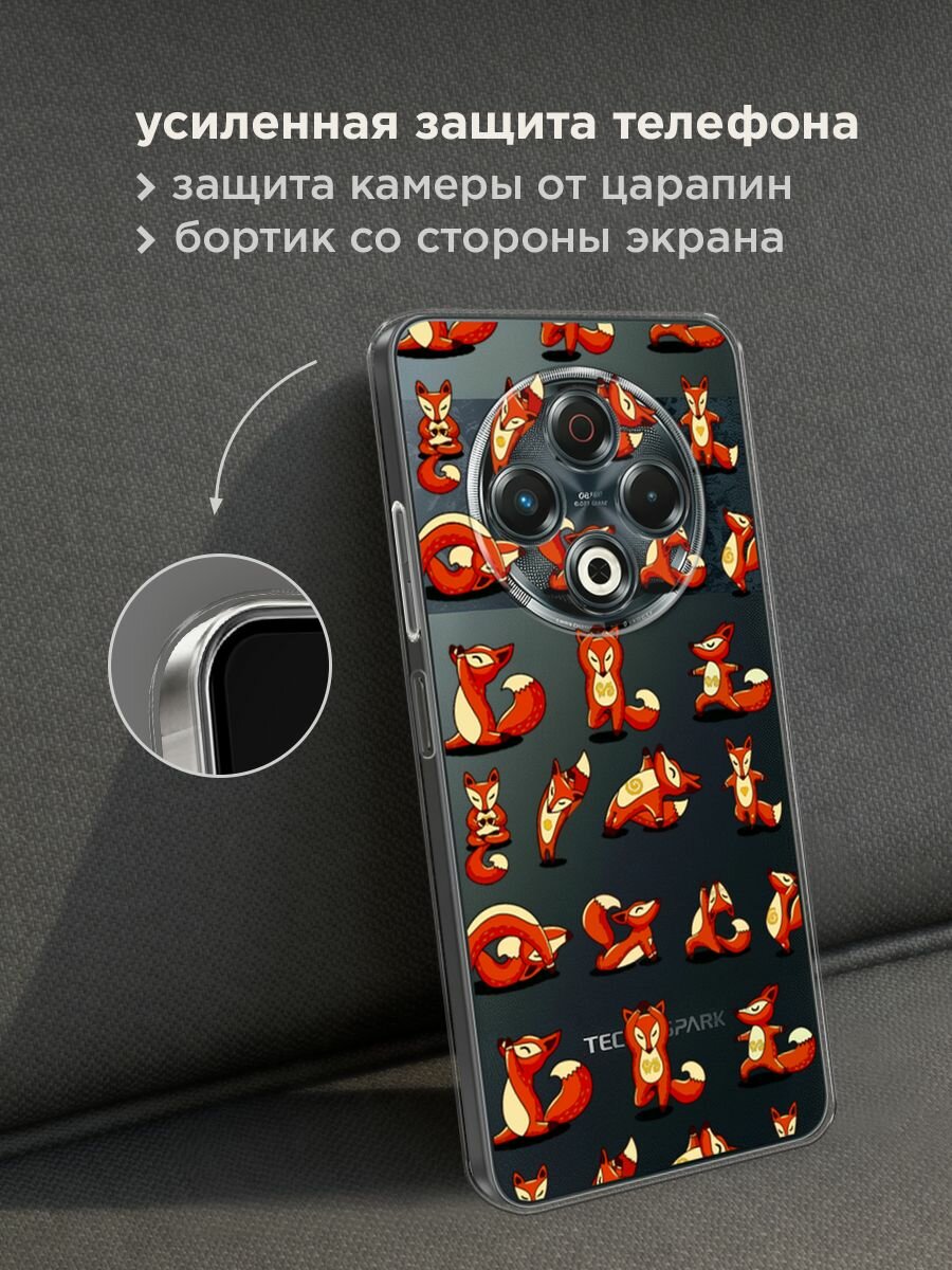 Чехол на Tecno Spark 30 / Текно Спарк 30 с принтом "Йога для лисы", прозрачный — фото 1