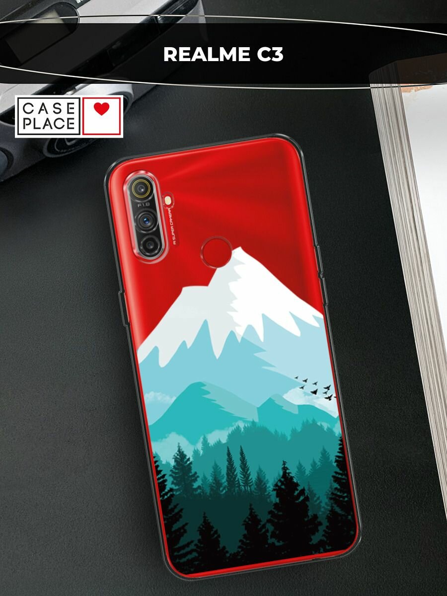Чехол на Realme C3 / Реалми C3 с принтом "Синяя снежная гора", прозрачный
