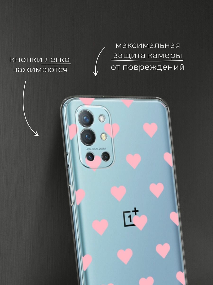 Чехол на OnePlus 9R / ВанПлас 9R с принтом "Паттерн нежные сердечки 2", прозрачный — фото 1