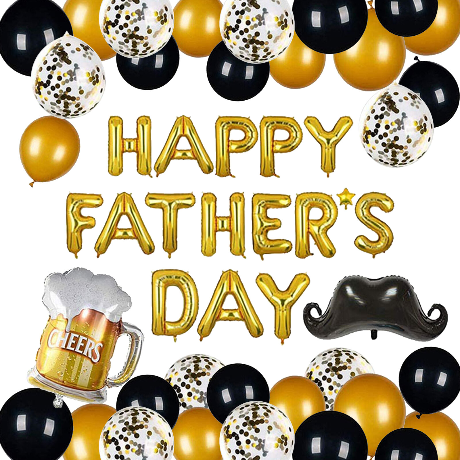 Набор для украшения вечеринок Fathers Day 118шт Черный Золотой Пивной кубок Борода Фольга Бананка Снаряд Для Фестивалей Вечеринок Украшения Секвенciрованные Бананки С Лентой