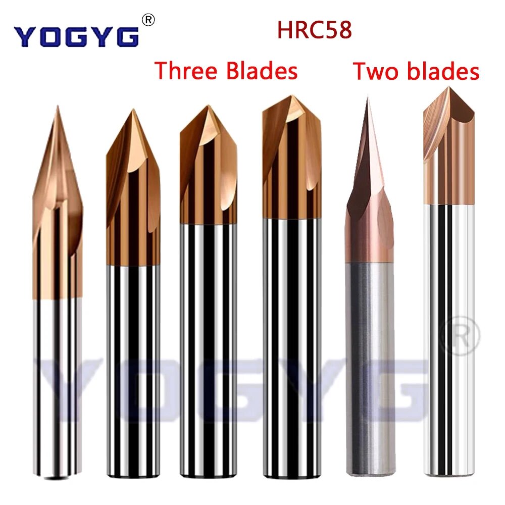 HRC58 Фреза для снятия фаски 30/40/45/50/60/70/80/90-150 градусов 2-3 флейты Гравировальный фрезерный инструмент с ЧПУ Твердосплавная концевая фреза для снятия фаски, 11x75Lx3T, Angle 60