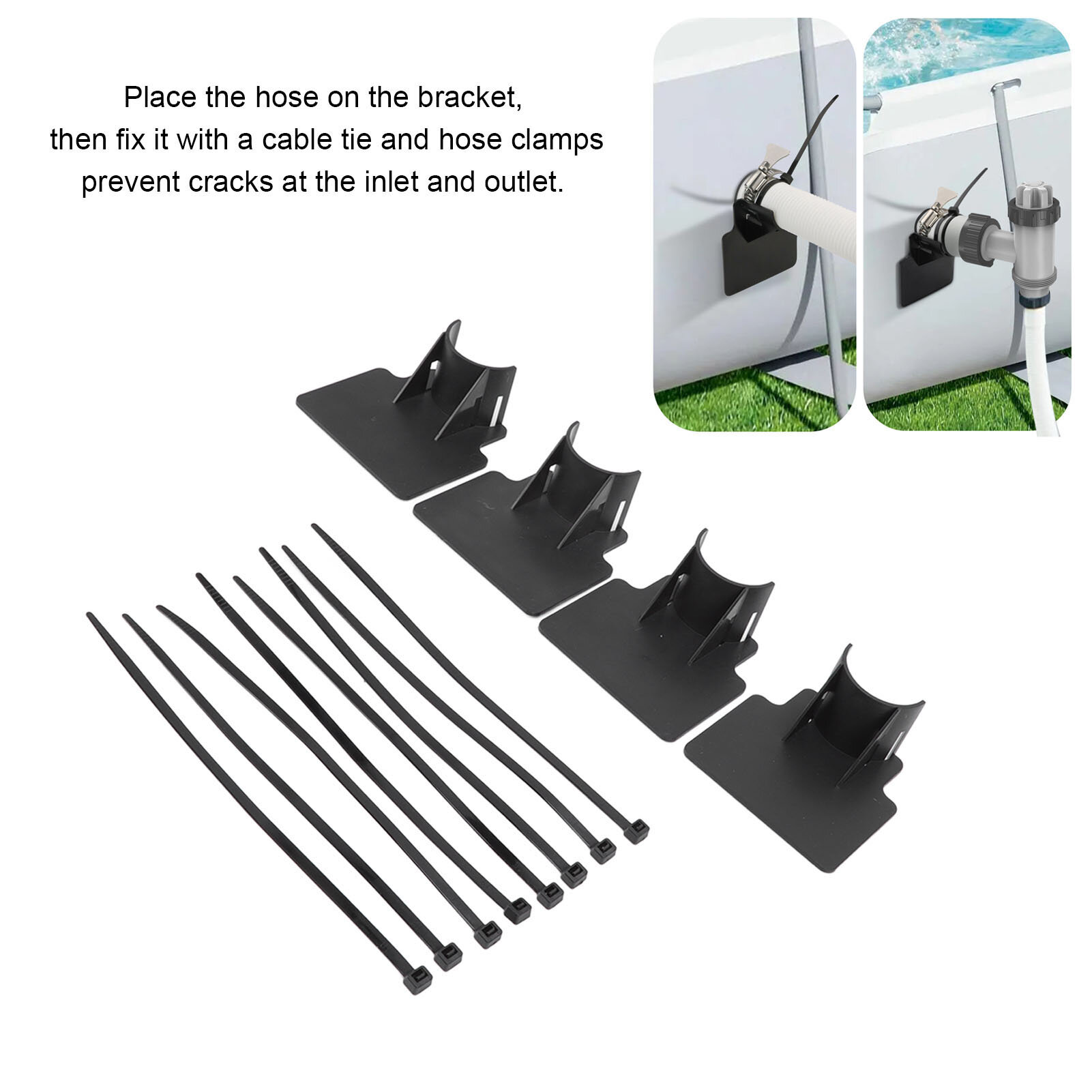 Держатели труб для бассейна Регулируемая конструкция Прочный АБС-пластик Простая установка Опорные кронштейны для шланга для бассейна Черные