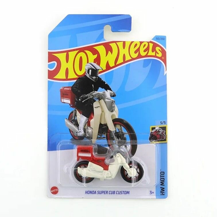HKG43 Машинка металлическая Hot Wheels коллекционная модель Honda Super Cub Custom красный; белый