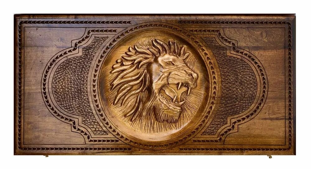 Нарды резные Лев, Mkhitaryan подарочные большие деревянные из бука резаные / 60х60 / армянские