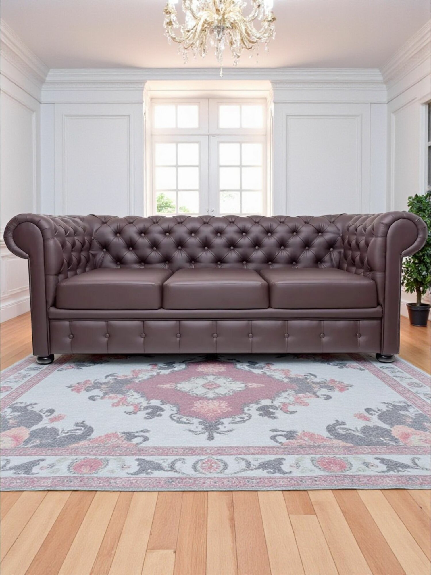 Прямой диван "Честер" КРЕСЛОВЪ33, экокожа PG BLACK черный, 225х85х75 см