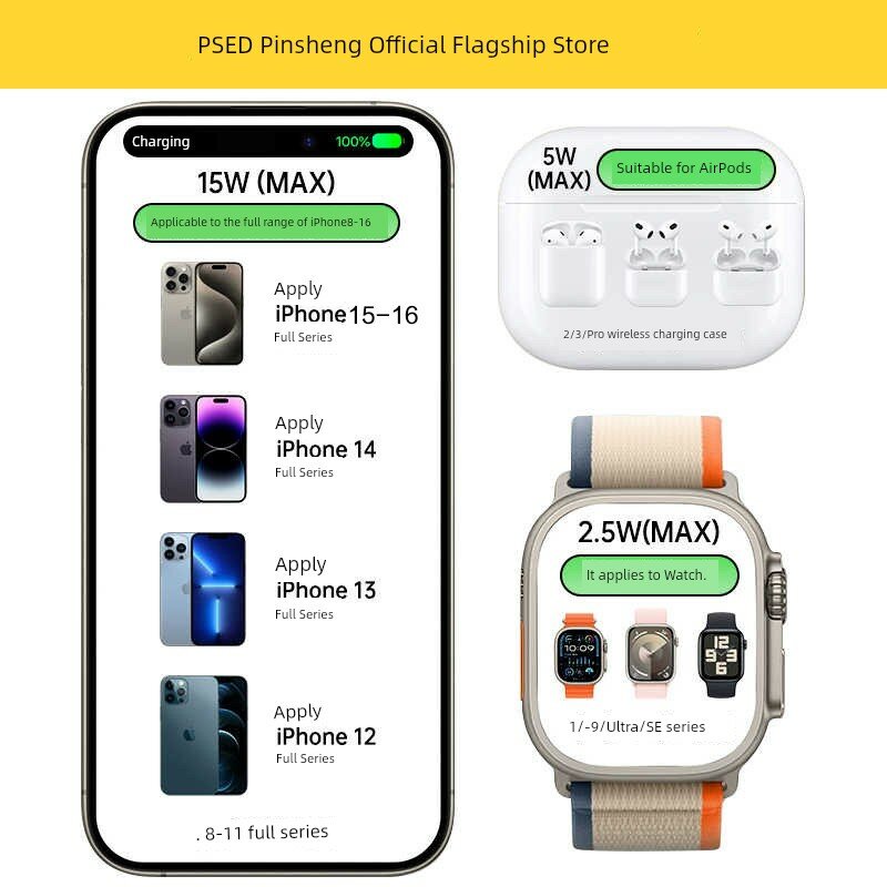 Pisen беспроводная зарядная станция Magsafe для iPhone, Apple Watch и наушников с одновременной зарядкой - черные и