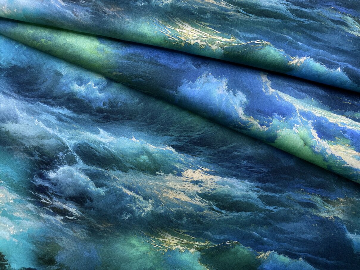 Ткань Хлопок бирюзового цвета с принтом море 14396