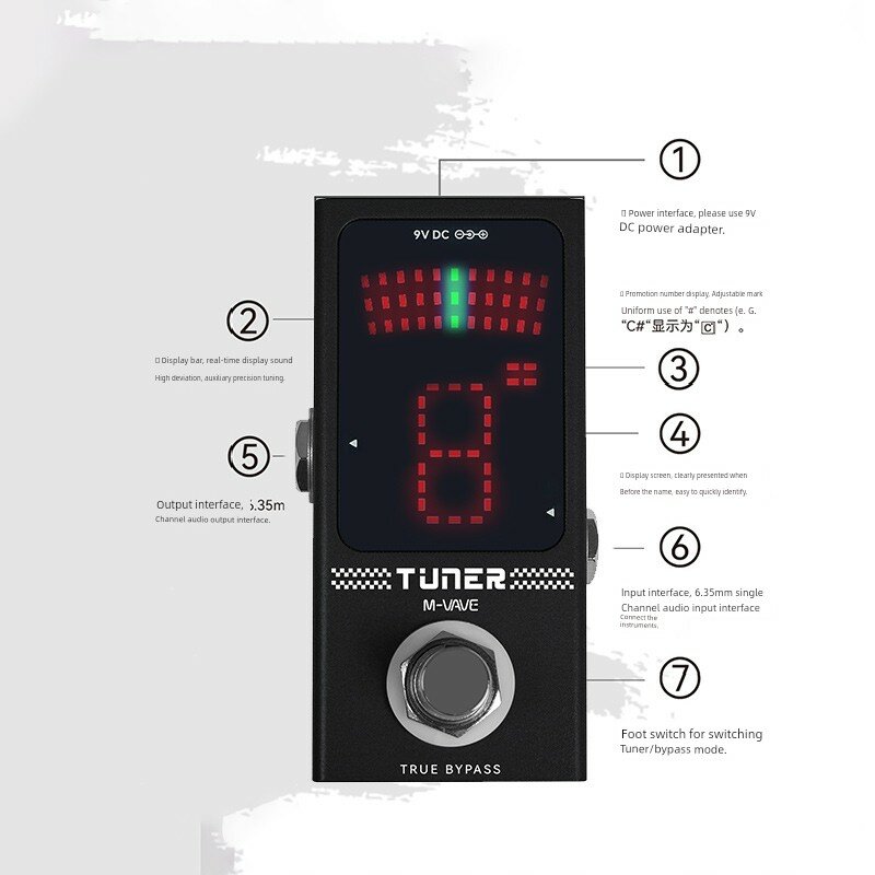 Тюнер M-VAVE для электрогитары, бас-гитары, скрипки с режимом байпаса и регулировкой глушения Мини-тюнинговый