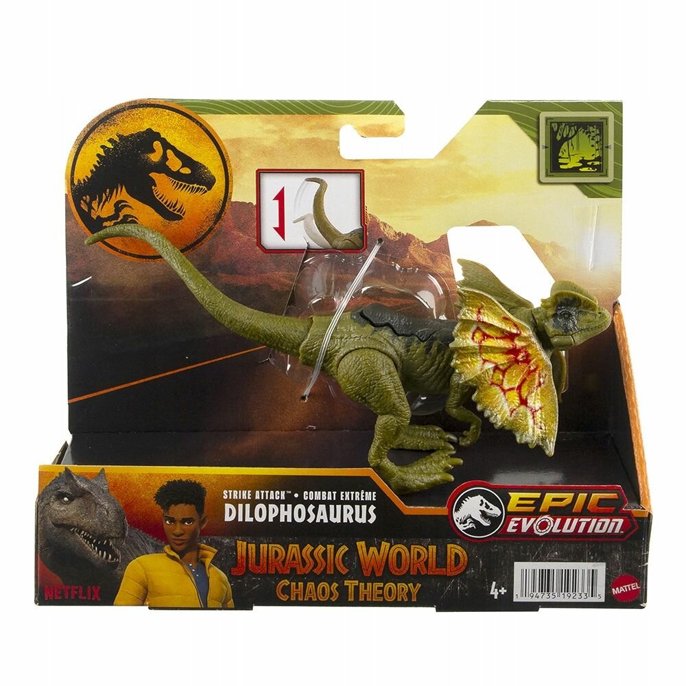 Фигурка Динозавра Mattel Jurassic World - Фигурка динозавра дилофозавр Теория хаоса - Мир Юрского периода HTK65