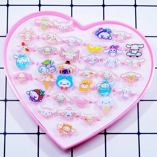 Набор из 10/20 регулируемых колец для детей Sanrio Hello Kitty Melody Kuromi Cartoon Girls Rings, подарки для вечеринки, в коробке.