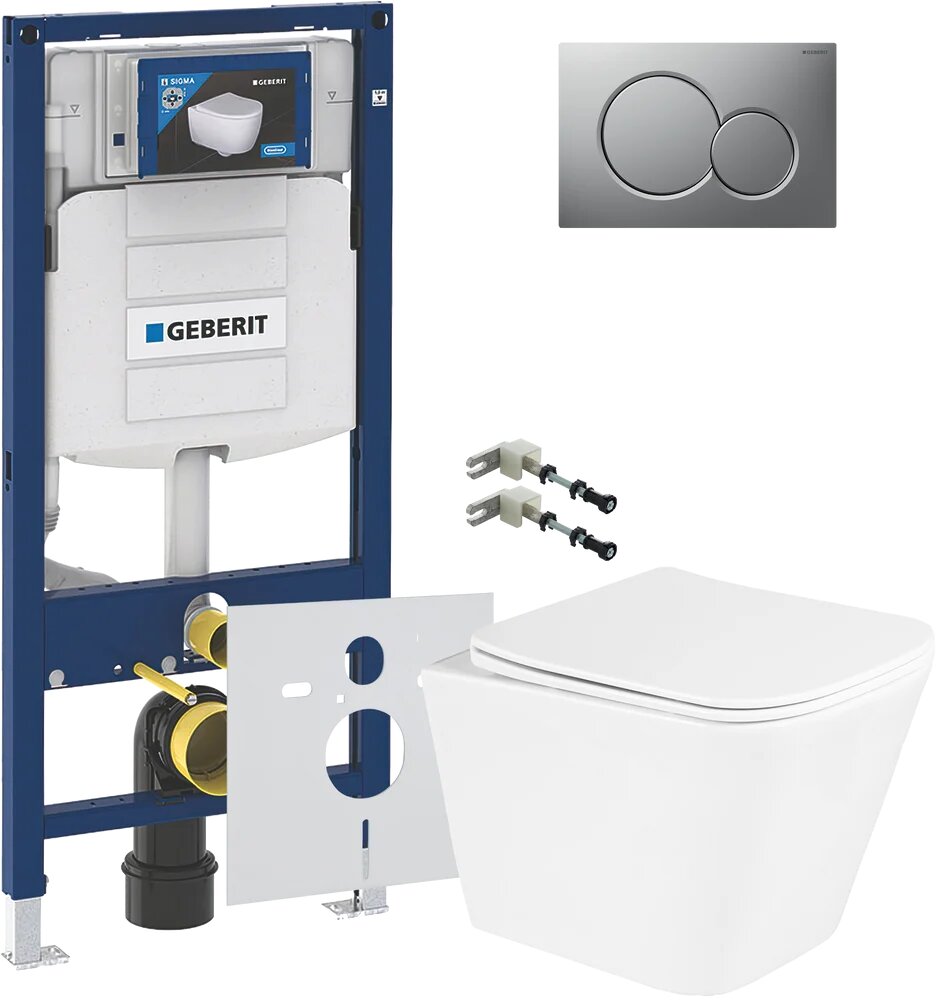 Комплект Унитаз подвесной BelBagno Due BB3103CHR/SC / Крепления Geberit Duofix к стене / Инсталляция UP 320 111.300.00.5, Кнопка Sigma лакированная, матовый хром, Шумоизоляция