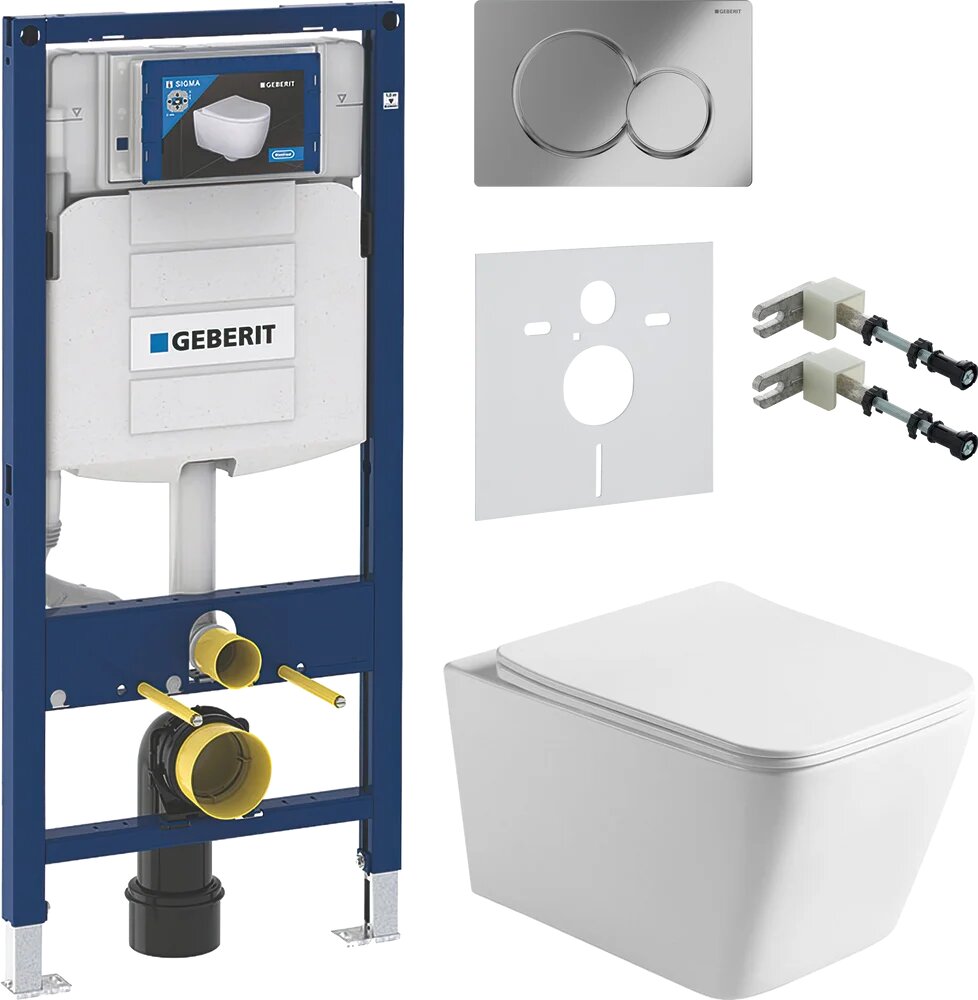 Комплект Унитаз подвесной Vincea Q-Line VT1-12 белый / Крепления Geberit Duofix к стене / Шумоизоляция, Инсталляция UP 320 111.300.00.5, Кнопка Sigma хром