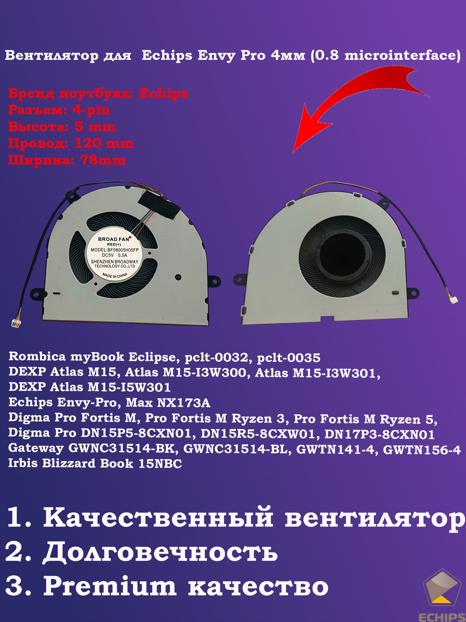 Вентилятор DEXP Atlas M15 4мм (0.8 microinterface)