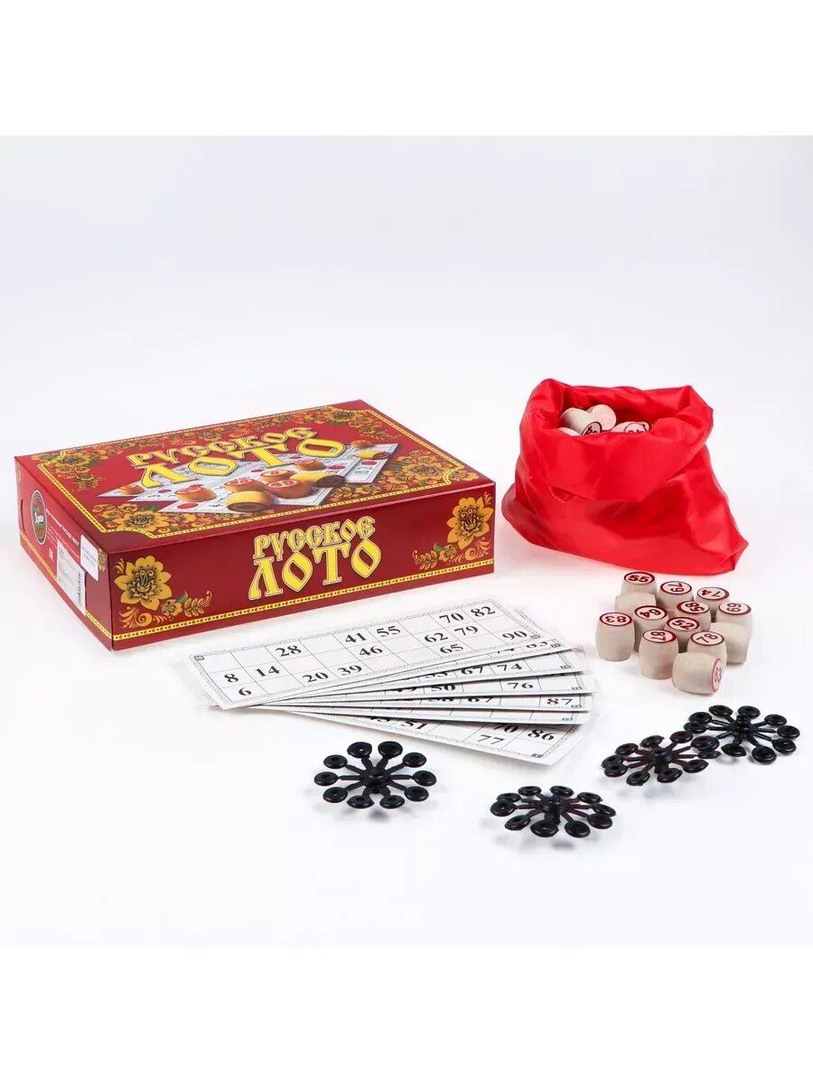 Русское лото игра с бочонками деревянными в коробке