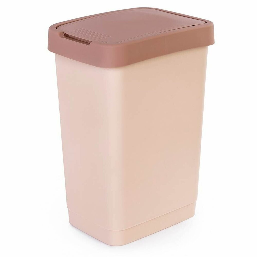 Контейнер для мусора 25л, светло-бежевый пластик, крышка с ручкой, для дома, минималистичный дизайн