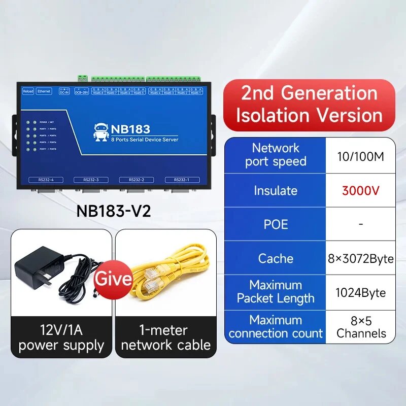 COJXU NB183-V2 Серии 8-канальный изолированный сервер RS485/232/422 NB183-V2