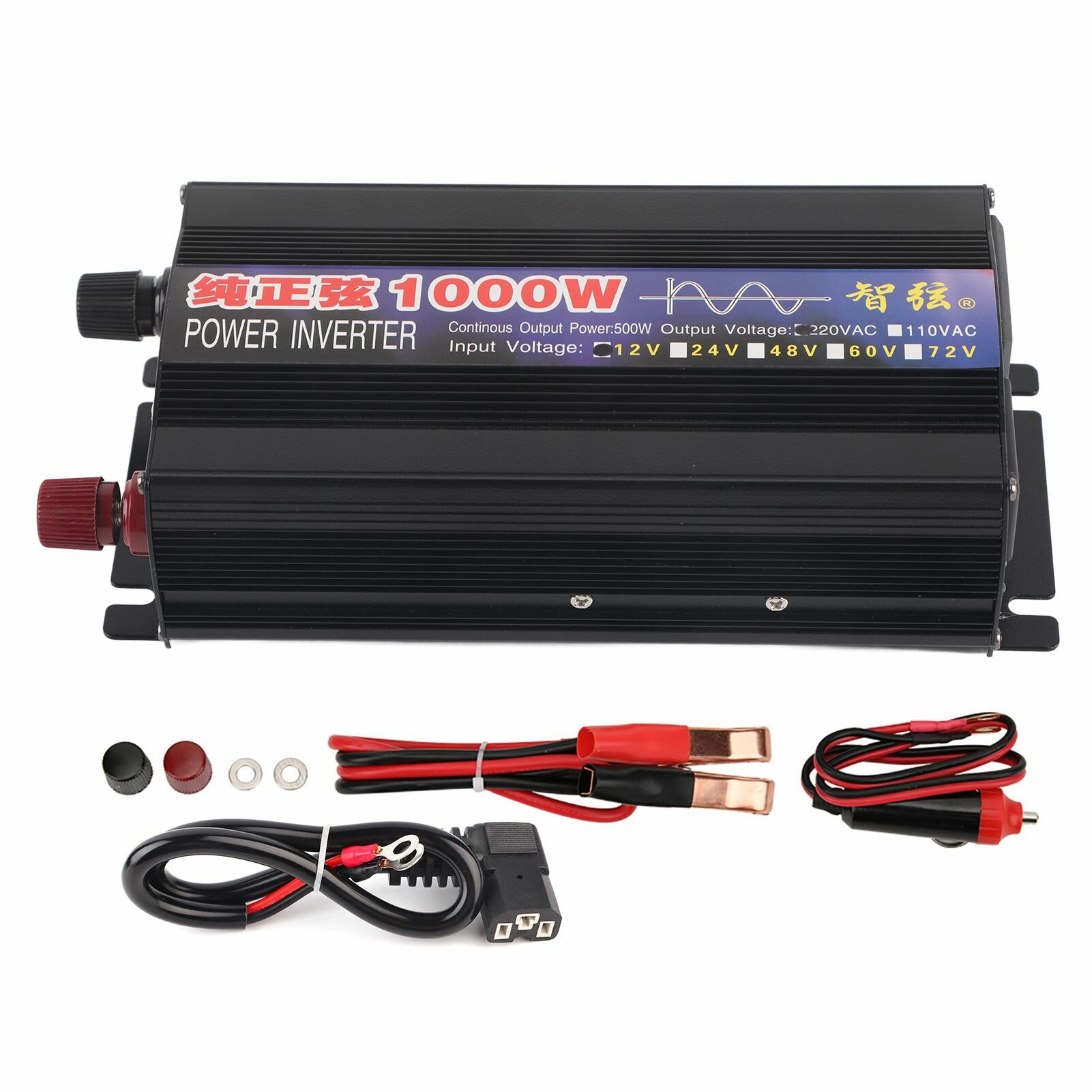 Инвертор напряжения 1000 Вт, повышающий преобразователь чистой синусоиды, один цифровой дисплей для автомобиля, дома, от 12 В до 220 В переменного тока