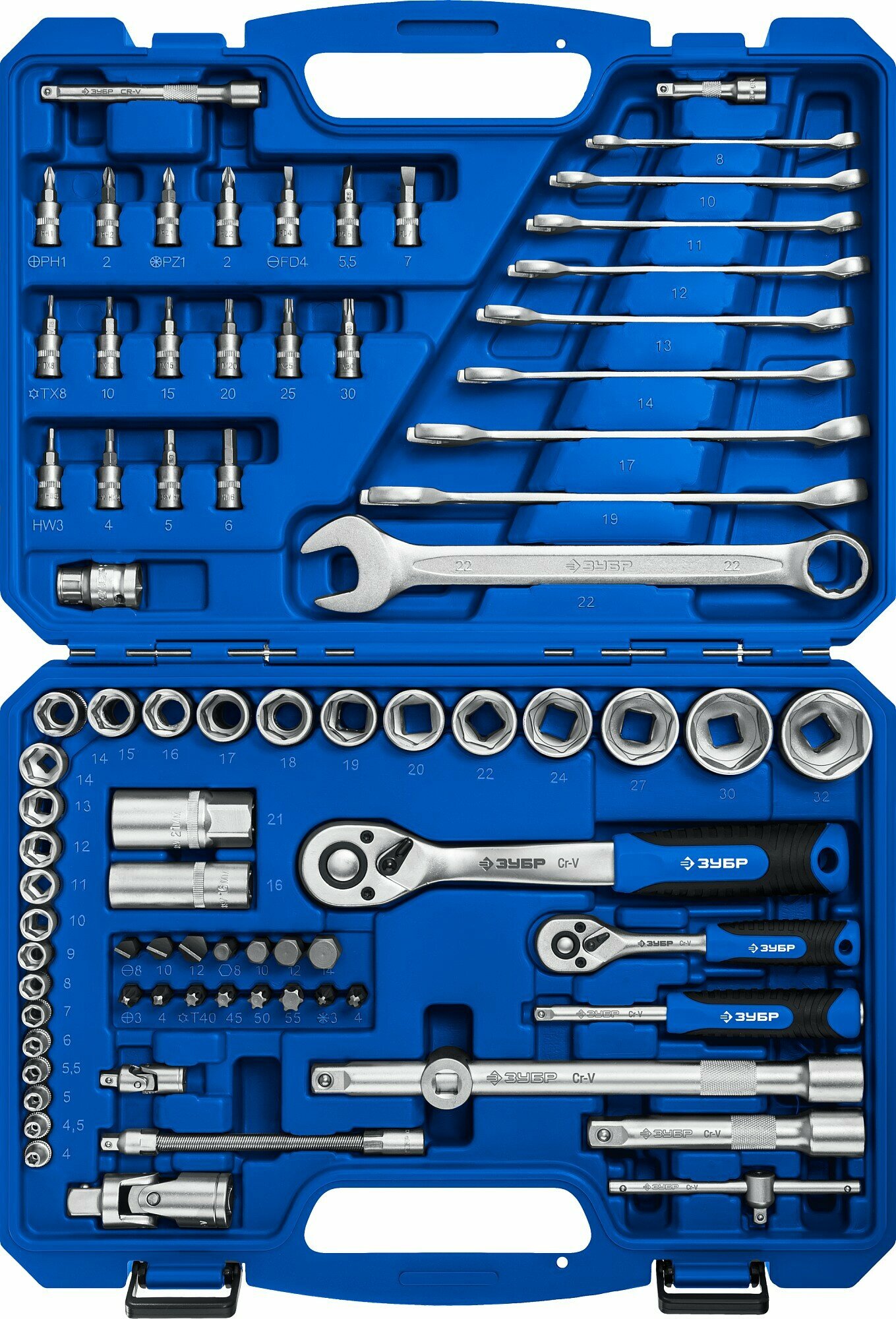 ЗУБР А-82, 82 предм,(1/2″ + 1/4″), универсальный набор инструмента, Профессионал (27635-H82)