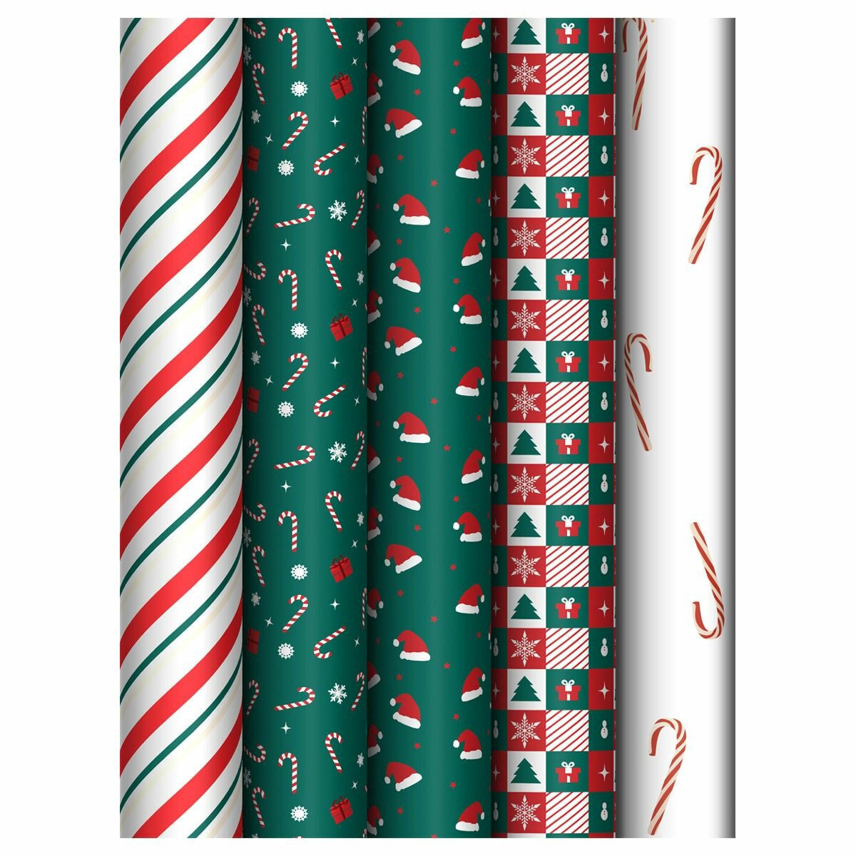 Упаковочная бумага глянцевая 70x100см, MESHU "Christmas pattern", 80г/м2 5 дизайнов (MS_66806), 50 уп.