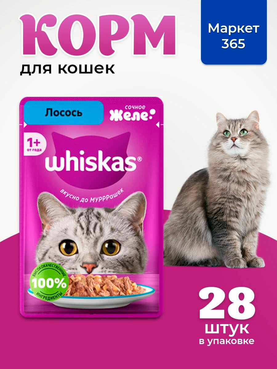 Влажный корм для кошек Whiskas, желе с лососем 75 г х 28 шт