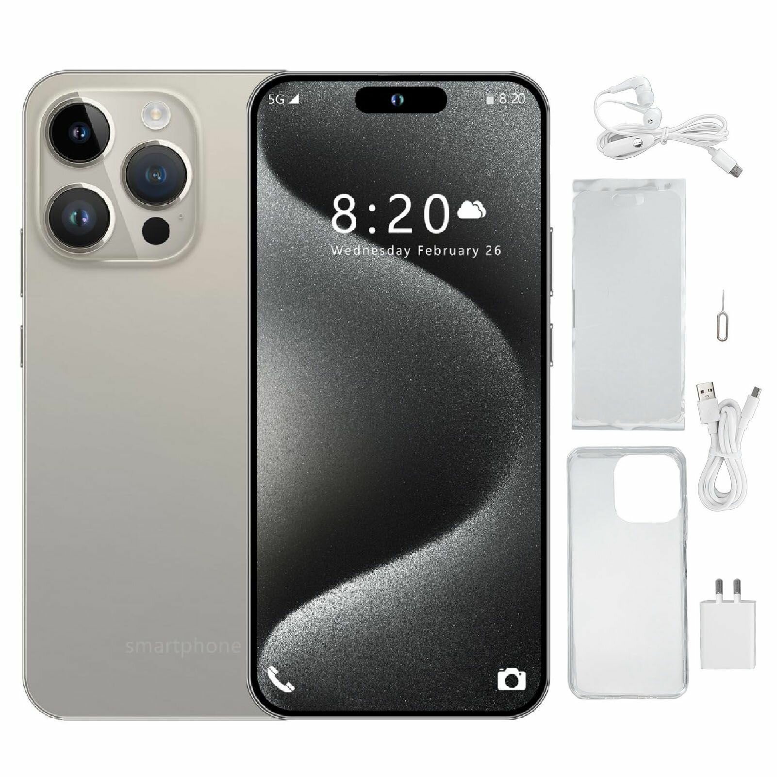 Смартфон I15PROMAX 12/256GB, камеры 8/24 МП, 6800 мАч (Титан, EU)