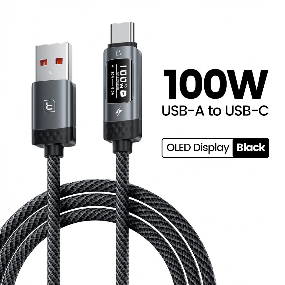 Toocki X111 100 Вт USB-кабель типа C, 6 А, быстрая зарядка, кабель OLED-цифрового дисплея USB C 2m