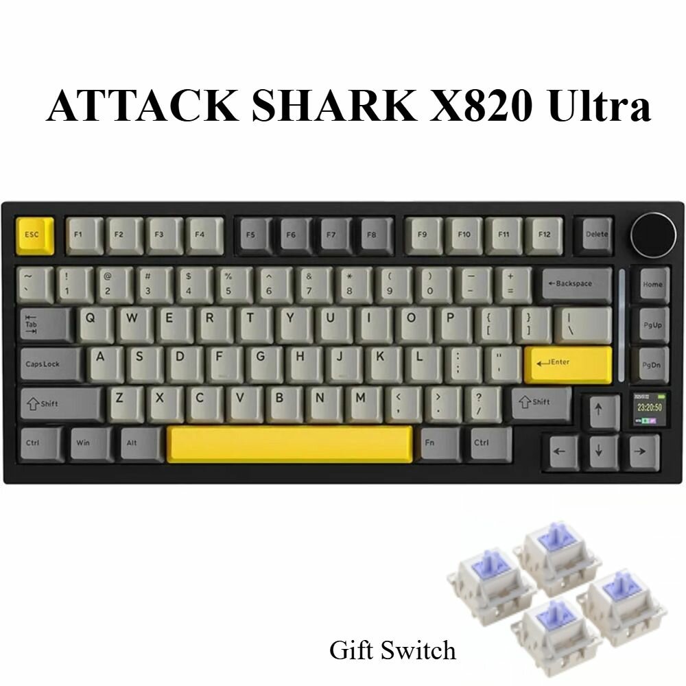 ATTACK SHARK X820 Ultra Беспроводная механическая клавиатура с интеллектуальным TFT-дисплеем и ручкой (Gift Switch)