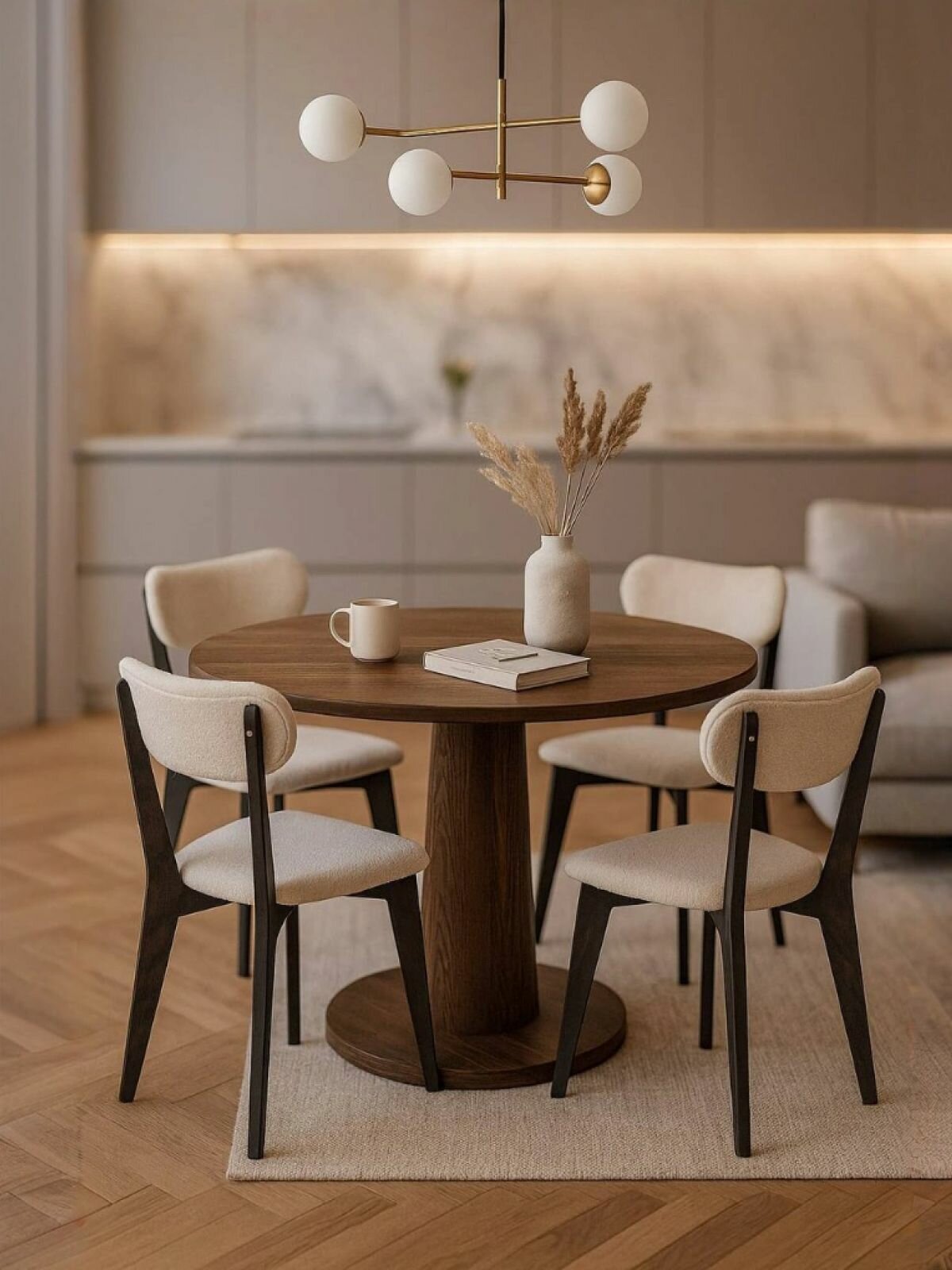 Стулья для кухни 4шт, комплект обеденных стульев, деревянные со спинкой мягкие, Букле, Бежевый