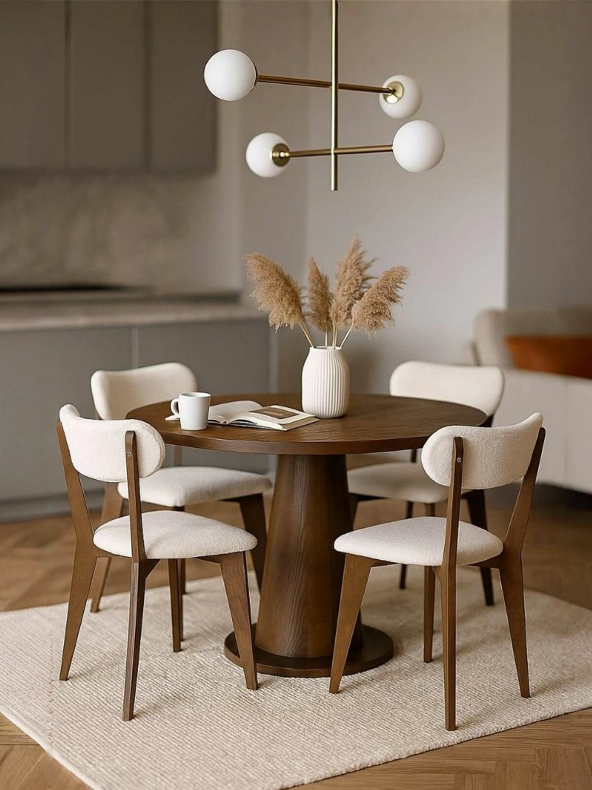 Стулья для кухни 4шт, комплект обеденных стульев, деревянные со спинкой мягкие, Букле, Белый