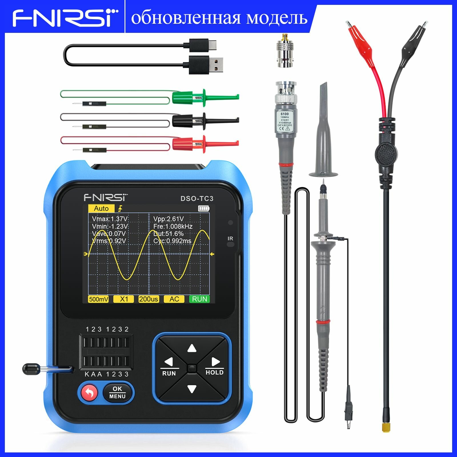 FNIRSI DSO-TC3 PLUS осциллограф, Портативный цифровой осциллограф Тестер транзисторов 3 в 1, Многофункциональный мультиметр Диодное напряжение LCR