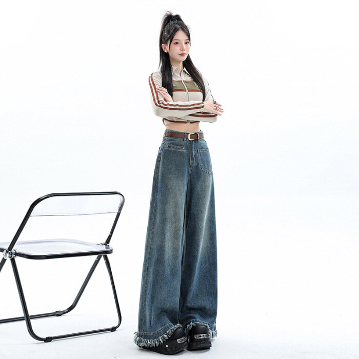 Женские джинсы LI Mall Дизайнерские рваные широкие — осенние плюс размер высокоходные свободные штаны, Размер_S