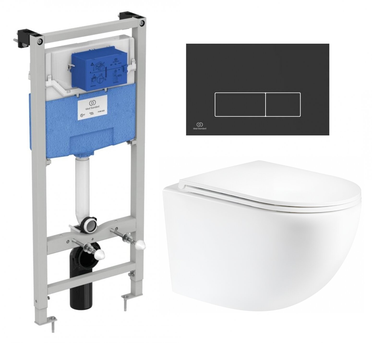 Комплект 3 в 1 инсталляция Ideal Standard + Унитаз подвесной Enio Unico Tornado EN2105073 + кнопка черная