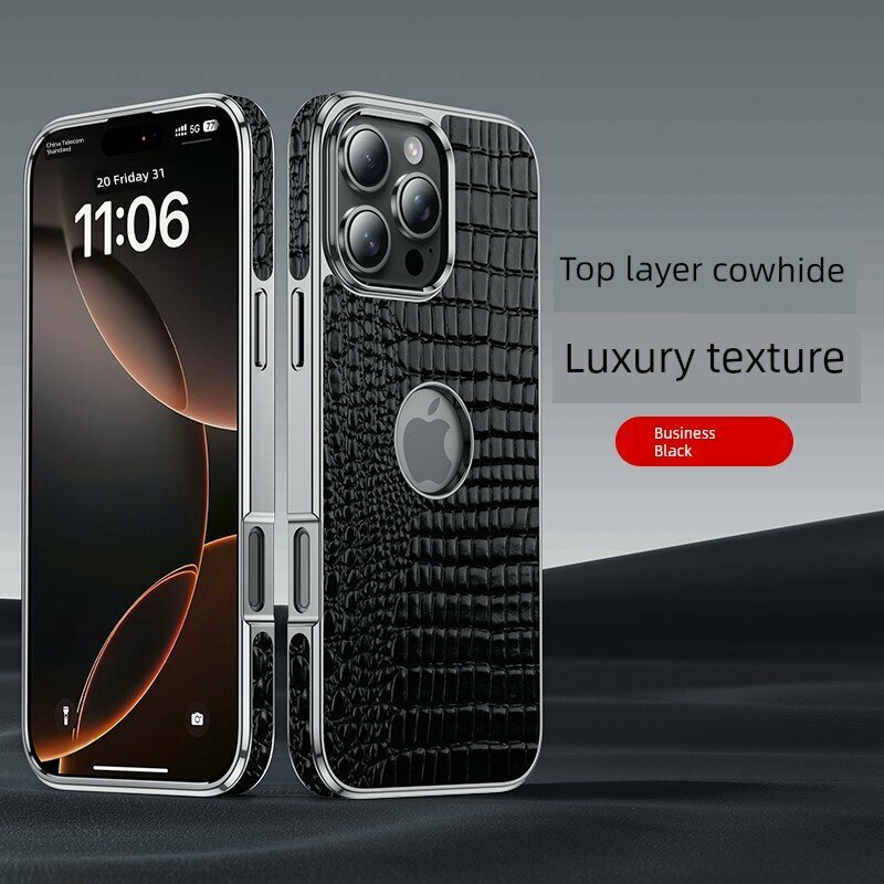 Чехол из натуральной кожи для iPhone 15 с вырезом и защитой объектива, черный, премиум-класс