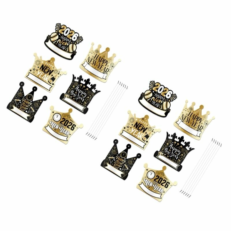 Украшение новогодней вечеринки 2026 года, ношение бумажных шляп, эластичных головных уборов для вечеринок- 12 шт.