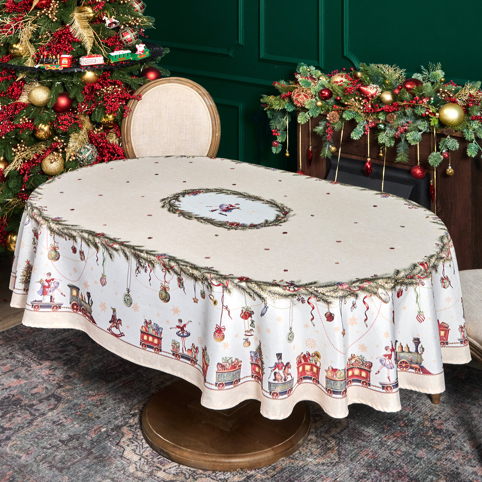 Скатерть 140х300см овальная, щелкунчик цвет: бежевый, tm lefard, 100% ПЭ KSG-986-002-29