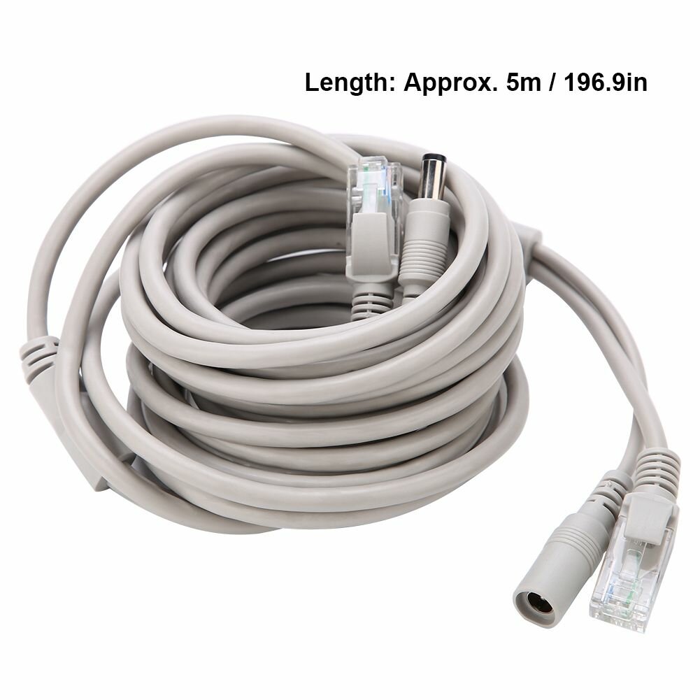 Кабель Ethernet RJ45 + DC для IP-камер, 5/10/15/20 м, с питанием 2.1x5.5 мм