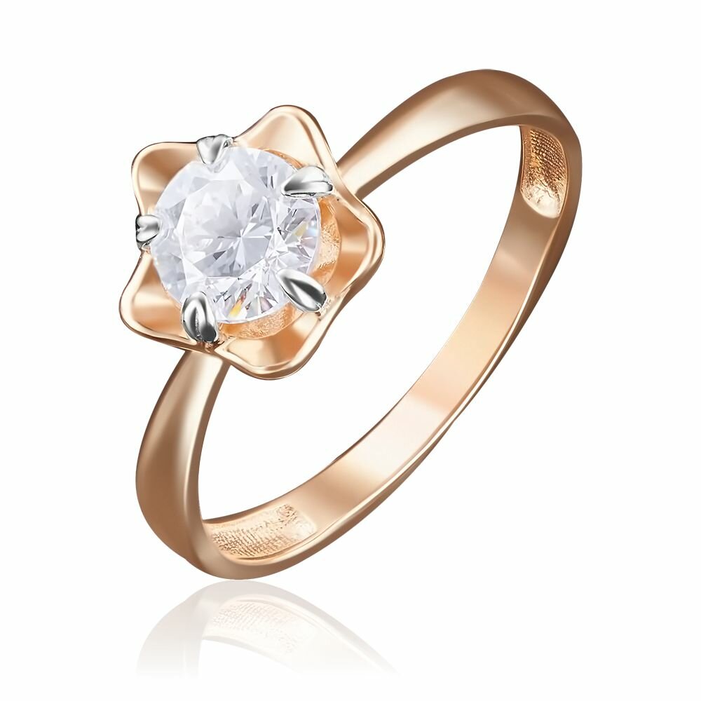 Кольцо помолвочное, красное золото, 585 проба, фианит