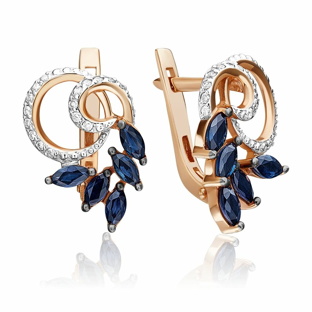 Серьги, красное золото, 585 проба, сапфир, бриллиант